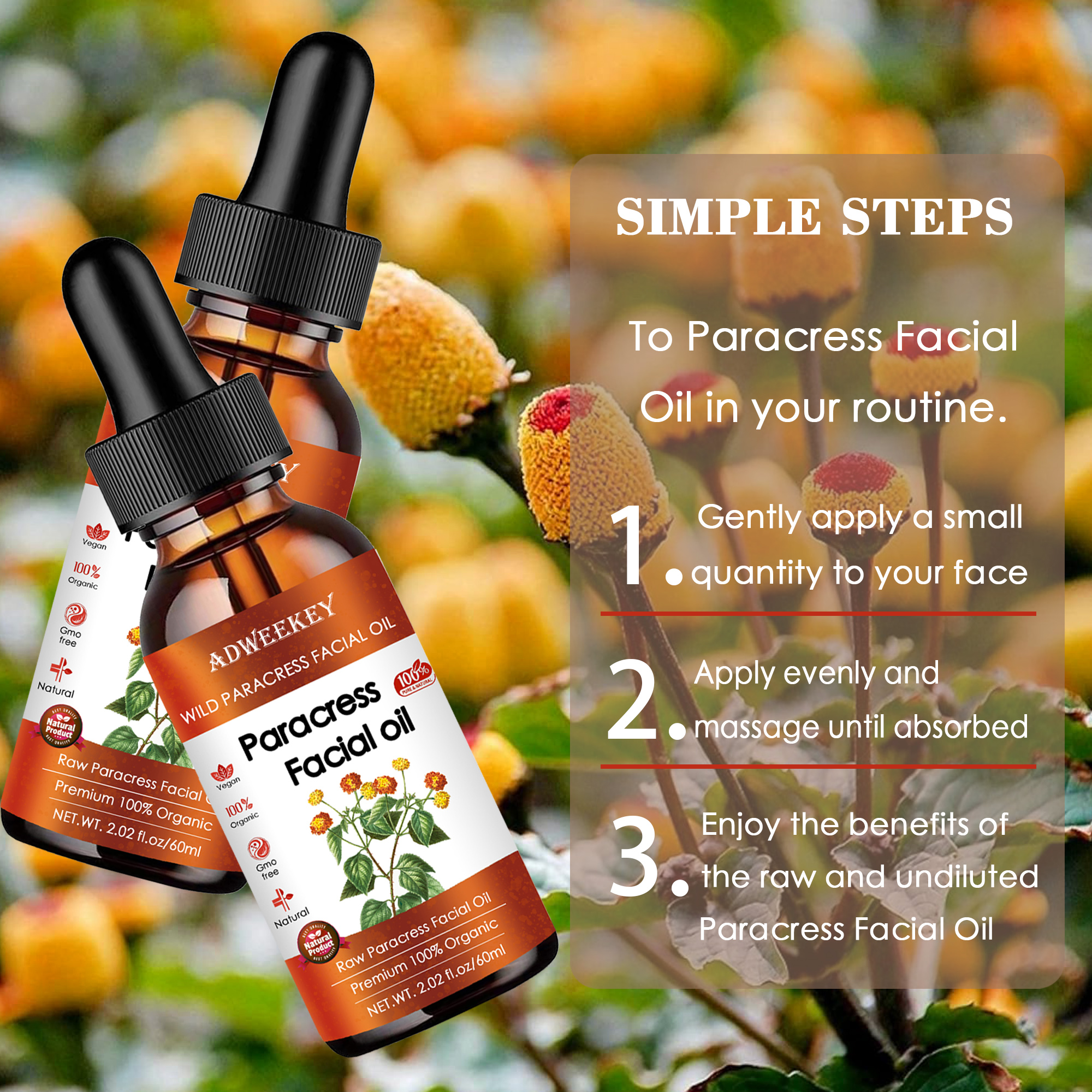 100% Pure Organic Paracress Facial Oil – Anti-Aging Moisturizing ...